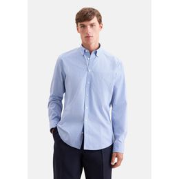 Businesshemd Seidensticker, Herren, Gr. M (39), normale &Auml;rmell&auml;ngen, blau, 100% Baumwolle, kariert, regular fit, 2-Knopf-Manschette, Hemden, Regular 1/1 Button-Down-Kragen Karo