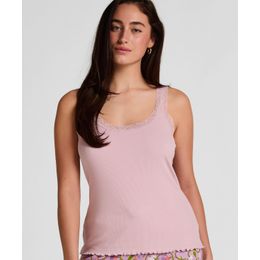Hunkem&ouml;ller Pyjama HUNKEM&Ouml;LLER "Rippjersey-Top mit Spitze", Damen, Gr. L, rosa, 45% Baumwolle, 45% Viskose, 10% Elasthan, Homewear-Sets Pyjama