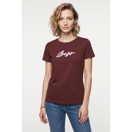 T-Shirt BOSS Orange "Elove Premium Damenmode", Damen, Gr. L (40), schwarz braun 204, Single Jersey, Obermaterial: 100% Baumwolle, bestickt, unifarben, slim fit h&uuml;ftlang, Rundhals, Shirts T-Shirt, mit Logoschriftzug, Slim Fit