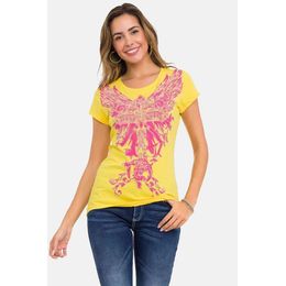 Cipo & Baxx T-Shirt CIPO & BAXX "WT341", Damen, Gr. L, gelb, 95% Baumwolle, 5% Elasthan, bedruckt, regular fit, Rundhals, Shirts T-Shirt