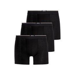 Boxer BOSS "Boxer Brief 3P Bamboo", Herren, Gr. M, 3 Stk., schwarz (schwarz 001), Jersey, Obermaterial: 95% Viskose, 5% Elasthan, k&ouml;rpernah, Unterhosen, mit Logoschriftzug auf dem Bund