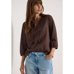 Shirtbluse Cecil, Damen, Gr. L (42), braun cacao, Web, 100% Baumwolle, unifarben, normal normal, Rundhals, elastischer Bund, Blusen, aus reiner Baumwolle