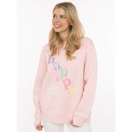 Hoodie Zwillingsherz "happy", Damen, Gr. L/XL, blush, Sweatware, Obermaterial: 50% Baumwolle, 50% Polyester, Sweatshirts Hoodie, gro&szlig;er &bdquo;Happy&ldquo; Print, Kapuze mit Kordel, elastische B&uuml;ndchen
