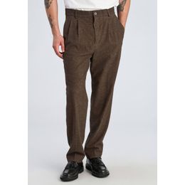 Chinos LINDBERGH "Klassische Hose Wide Fit", Herren, Gr. L, braun (braun mel), Obermaterial: 56% Polyester, 40% Wolle, 4% Elasthan. Futter: 55% Polyester, 45% Viskose, meliert, weit, Hosen