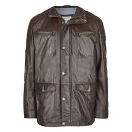 Lederjacke Bugatti "BUDAVID", Herren, Gr. 48, braun (dunkelbraun), Obermaterial: 100% Lammleder LEL. Futter: 100% Baumwolle CO., regular fit, Rundhals, Jacken, mit Pattentaschen und Abdeckleiste