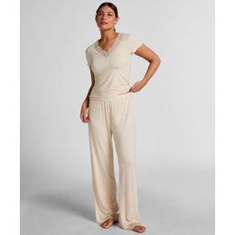 Hunkem&ouml;ller Pyjama HUNKEM&Ouml;LLER "Pyjama Set Nana", Damen, Gr. L, gelb, 100% Modal, Homewear-Sets Pyjama