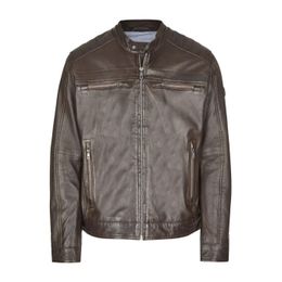 Blouson Bugatti "BUAMADEO", Herren, Gr. 50, dunkelbraun, Obermaterial: 100% Lammleder LEL. Futter: 100% Baumwolle CO., regular fit, Rundhals, Jacken Blouson, mit Stehkragen und Druckknopfriegel