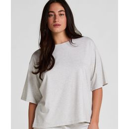 Hunkem&ouml;ller Pyjama HUNKEM&Ouml;LLER "Pyjama Top Loose", Damen, Gr. L, grau, 47% Baumwolle, 47% Viskose, 6% Elasthan, Homewear-Sets Pyjama