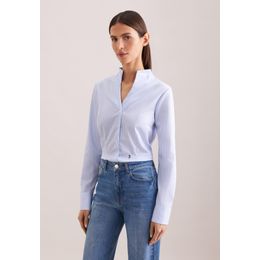 Klassische Bluse Seidensticker, Damen, Gr. 4XL (48), hellblau, 100% Baumwolle, gestreift, slim fit, Blusen, 1/1 Stehkragen Gestreift