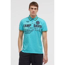 Poloshirt CAMP DAVID, Herren, Gr. 4XL, aqua, Piqu&eacute;, Material: 100% Baumwolle, bedruckt, regular fit normal, hoch geschlossener Ausschnitt, eingesetzt Rippb&uuml;ndchen, Shirts, aus Baumwolle