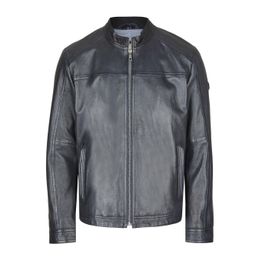 Bomberjacke Bugatti "BUALESSIO", Herren, Gr. 50, schwarz (dunkelblau), Obermaterial: 100% Lammleder LEL. Futter: 100% Baumwolle CO., regular fit, Rundhals, Jacken Bomberjacke, mit Stehkragen
