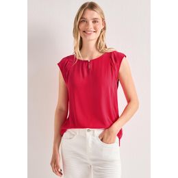 Shirttop Street One, Damen, Gr. 34, salsa rot, Stoff, Vorderseite: 100% Viskose. R&uuml;ckseite: 95% Viskose, 5% Elasthan, unifarben, normal normal, Rundhals, abgesteppt, Tops Shirttop, mit Raffung