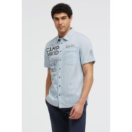 Kurzarmhemd CAMP DAVID, Herren, Gr. 4XL, Normalgr&ouml;&szlig;en, silber blau, Web, Material: 100% Baumwolle, Strukturmuster, bedruckt, bestickt, regular fit normal, gerader Abschluss, Hemden, mit Brusttasche
