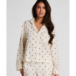 Hunkem&ouml;ller Pyjama HUNKEM&Ouml;LLER "Jacke aus Baumwolle mit Punkten", Damen, Gr. XL, wei&szlig;, 100% Baumwolle, Homewear-Sets Pyjama
