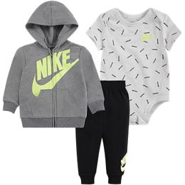 Erstausstattungspaket Nike Sportswear "JDI TOSS 3PC FZ PANT SET", M&auml;dchen, Gr. 56, schwarz-wei&szlig; (grau, schwarz, wei&szlig;), Sweatware, Obermaterial: 60% Baumwolle, 40% Polyester, KOB Set-Artikel Erstausstattungspaket, f&uuml;r Babys, auch in gro&szlig;en Gr&ouml;&szlig;en