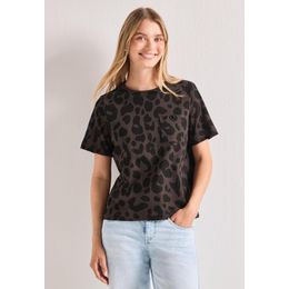T-Shirt Street One, Damen, Gr. 34, molten earth, Web, 100% Baumwolle, normal normal, Rundhals, abgesteppt, Shirts T-Shirt, aus reiner Baumwolle