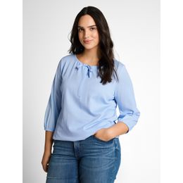 T-Shirt Tom Tailor PLUS, Damen, Gr. 48, blau wei&szlig; thin stripe, Single Jersey, Obermaterial: 67% Baumwolle, 33% Polyester, gestreift, regular fit normal, Rundhals, elastischer Bund, Shirts T-Shirt, mit elastischem B&uuml;ndchen
