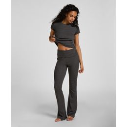 Hunkem&ouml;ller Pyjama HUNKEM&Ouml;LLER "Flared Lounge Pants", Damen, Gr. L, grau, 46% Lyocell, 45% Baumwolle, 9% Elasthan, Homewear-Sets Pyjama