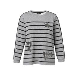 Sweatshirt Via Appia Due "Via Appia Due Sweatshirt", Damen, Gr. 48, grau melange, schwarz, Obermaterial: 48% Viskose CV. 47% Polyester PES. 5% Elasthan EL., regular fit, Rundhals, Sweatshirts Sweatshirt, mit Streifen und Schmuck-Motiven, gro&szlig;e Gr&ouml;&szlig;en
