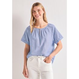 Kurzarmbluse Street One, Damen, Gr. 34, blau (original blau), Web, 100% Baumwolle, unifarben, normal normal, Rundhals, angesetztes B&uuml;ndchen, Blusen, aus reiner Baumwolle