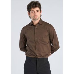 Businesshemd LINDBERGH "Business-Casual-Hemd Relaxed Fit", Herren, Gr. L, Normalgr&ouml;&szlig;en, dk braun mel, Obermaterial: 100% Baumwolle, Hemden