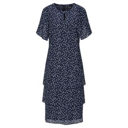Sommerkleid GOLDNER "Sommerkleid mit Tupfen-Muster", Damen, Gr. 40, N-Gr, blau (marine, gemustert), Obermaterial: 100% Polyester PES., figurumspielend, Kleider Sommerkleid, Schlitz am Ausschnitt