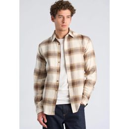 Flanellhemd LINDBERGH "Freizeithemd Relaxed Fit", Herren, Gr. M, Normalgr&ouml;&szlig;en, beige (ivory), Obermaterial: 100% Baumwolle, Hemden