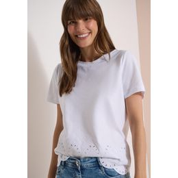 T-Shirt Cecil, Damen, Gr. L (42), wei&szlig;, Web, 100% Baumwolle, unifarben, normal normal, Rundhals, abgesteppt, Shirts T-Shirt, aus reiner Baumwolle