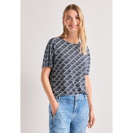T-Shirt Street One, Damen, Gr. 34, shadowed navy, Stoff, 95% Viskose, 5% Elasthan, gemustert, normal normal, Rundhals, abgesteppt, Shirts T-Shirt, aus softer Viskose