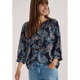 Shirtbluse Cecil, Damen, Gr. XXL (46), universal blau, Stoff, 100% Viskose, gemustert, normal normal, Rundhals, elastischer Bund, Blusen, aus softer Viskose