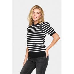 Kurzarmpullover Saint Tropez "MilaSZ SS Striped", Damen, Gr. M, schwarz (schwarz mila stripe), Strick, Obermaterial: 80% Viskose, 20% Polyacryl, gestreift, regular fit normal, Rundhals, Pullover