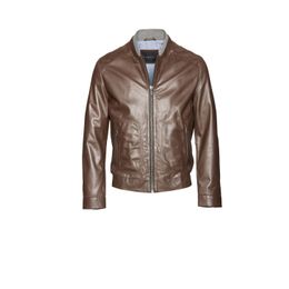 Lederjacke Bugatti "BUGIRONIMO", Herren, Gr. 52, dunkelbraun, Obermaterial: 100% Lammleder LEL., regular fit, V-Ausschnitt, Jacken, mit Stehkragen und Reisverschl&uuml;ssen