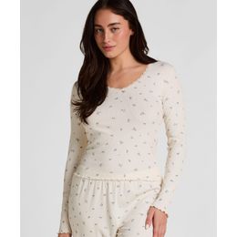Hunkem&ouml;ller Pyjama HUNKEM&Ouml;LLER "Daisy Pyjama Oberteil", Damen, Gr. L, wei&szlig;, 45% Viskose, 45% Baumwolle, 10% Elasthan, Homewear-Sets Pyjama
