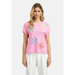 Rundhalsshirt Milano Italy, Damen, Gr. L, rosa, Single Jersey, Material: 80% Baumwolle, 20% Leinen, bedruckt, regular fit normal, Rundhals, angeschnitten, Shirts Rundhalsshirt, mit &uuml;berschnittener Schulter