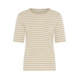 T-Shirt Gant "SLIM STRIPED 1X1 RIBBED KA T-SHIRT", Damen, Gr. L, grau (country beige), Jersey, Obermaterial: 95% Baumwolle, 5% Elasthan, slim fit h&uuml;ftlang, Rundhals, abgesteppt, Shirts T-Shirt, mit dezentem Logoschriftzug am &Auml;rmelabschluss