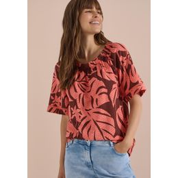 Carmenbluse Cecil, Damen, Gr. L (42), coral, Stoff, 86% Viskose, 14% Nylon, gemustert, klassisch normal, Carmenausschnitt, normaler Saum, Blusen, aus softer Viskose