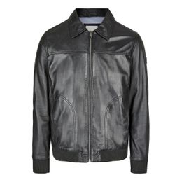 Bomberjacke Bugatti "BUALBANO", Herren, Gr. 52, schwarz, Obermaterial: 100% Lammleder LEL. Futter: 100% Baumwolle CO., regular fit, V-Ausschnitt, Jacken Bomberjacke, mit Umlegekragen