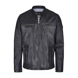 Blouson Bugatti "BUALBERTO", Herren, Gr. 56, schwarz, Obermaterial: 100% Lammleder LEL. Futter: 100% Baumwolle CO., regular fit, Rundhals, Jacken Blouson, mit Druckknopfriegeln und Rei&szlig;verschl&uuml;ssen