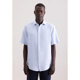 Leinenhemd Seidensticker "Schwarze Rose", Herren, Gr. M (39), normale &Auml;rmell&auml;ngen, hellblau, 100% Leinen, gestreift, regular fit, Hemden, Regular 1/2 Kentkragen Gestreift