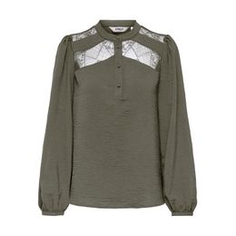 Langarmbluse Only "OnlyOHANNA LIFE FR L/S LACE TOP WVN CS", Damen, Gr. M, gr&uuml;n (kalamata), Web, Obermaterial: 100% Polyester, unifarben, regular fit normal, Blusen, Kunstfaser, regular fit