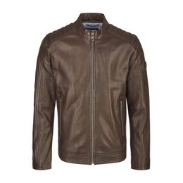 Blouson Bugatti "BUAPOLLO", Herren, Gr. 48, dunkelbraun, Obermaterial: 100% Lammleder LEL. Futter: 100% Baumwolle CO., regular fit, Rundhals, Jacken Blouson, mit Schultersteppung und Rei&szlig;verschl&uuml;ssen
