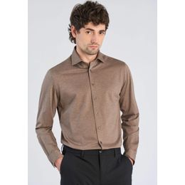 Businesshemd LINDBERGH "Business-Casual-Hemd Relaxed Fit", Herren, Gr. L, Normalgr&ouml;&szlig;en, dk sand mel, Obermaterial: 100% Baumwolle, Hemden