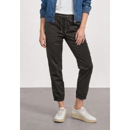 Jogger Pants Street One, Damen, Gr. 32, L&auml;nge 28, schwarz (deep earth), Web, 98% Baumwolle, 2% Elasthan, unifarben, loose fit kn&ouml;chelfrei, Hosen, aus Baumwolle mit Stretchanteil