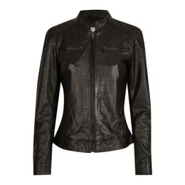 Lederjacke Bugatti "BULady-112", Damen, Gr. 42, schwarz, Obermaterial: 100% Lammleder LEL. Futter: 100% Polyester PES., Rundhals, Jacken, mit Stehkragen
