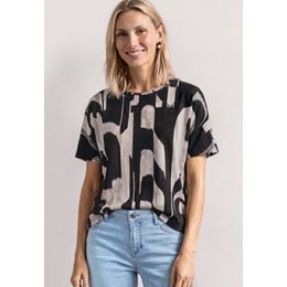 T-Shirt Street One, Damen, Gr. 34, espresso braun, Stoff, 95% Viskose, 5% Elasthan, gemustert, normal normal, Rundhals, abgesteppt, Shirts T-Shirt, aus softer Viskose