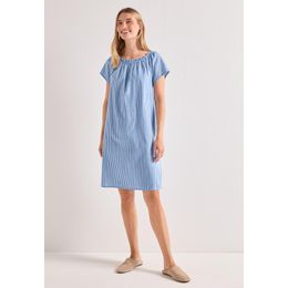 Sommerkleid Street One, Damen, Gr. 36, EURO-Gr&ouml;&szlig;en, original blau, Web, 97% Baumwolle, 3% Metallfasern, gestreift, normal knieumspielend, Carmenausschnitt, elastischer Bund, Kleider Sommerkleid, im Streifendesign