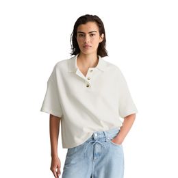 Marc O'Polo Poloshirt MARC O'POLO DENIM "aus weichem Rib-Jersey", Damen, Gr. L, silky wei&szlig;, Obermaterial: 100% Baumwolle, unifarben, relaxed fit, normaler Saum, Shirts