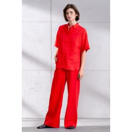 Kurzarmbluse SENSES.THE LABEL, Damen, Gr. M/L, rot (spicy rot), Web, Material: 75% Leinen, 25% Baumwolle, unifarben, regular fit normal, hoch geschlossener Ausschnitt, gerader Abschluss, Blusen, mit R&uuml;ckenpasse