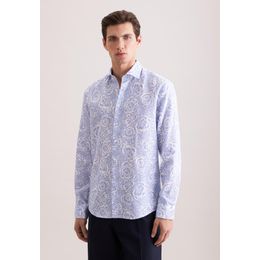 Leinenhemd Seidensticker "Schwarze Rose", Herren, Gr. L (41), normale &Auml;rmell&auml;ngen, blau, 100% Leinen, bedruckt, regular fit, 2-Knopf-Manschette, Hemden, Regular 1/1 Kentkragen Druck