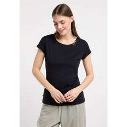 Kurzarmshirt Ragwear "FLLORAH GOTS", Damen, Gr. 3XL, schwarz, Jersey, Obermaterial: 100% Baumwolle, unifarben, normal, Rundhals, Shirts, Bestseller aus Single Jersey mit softem Finish und Kn&ouml;pfen